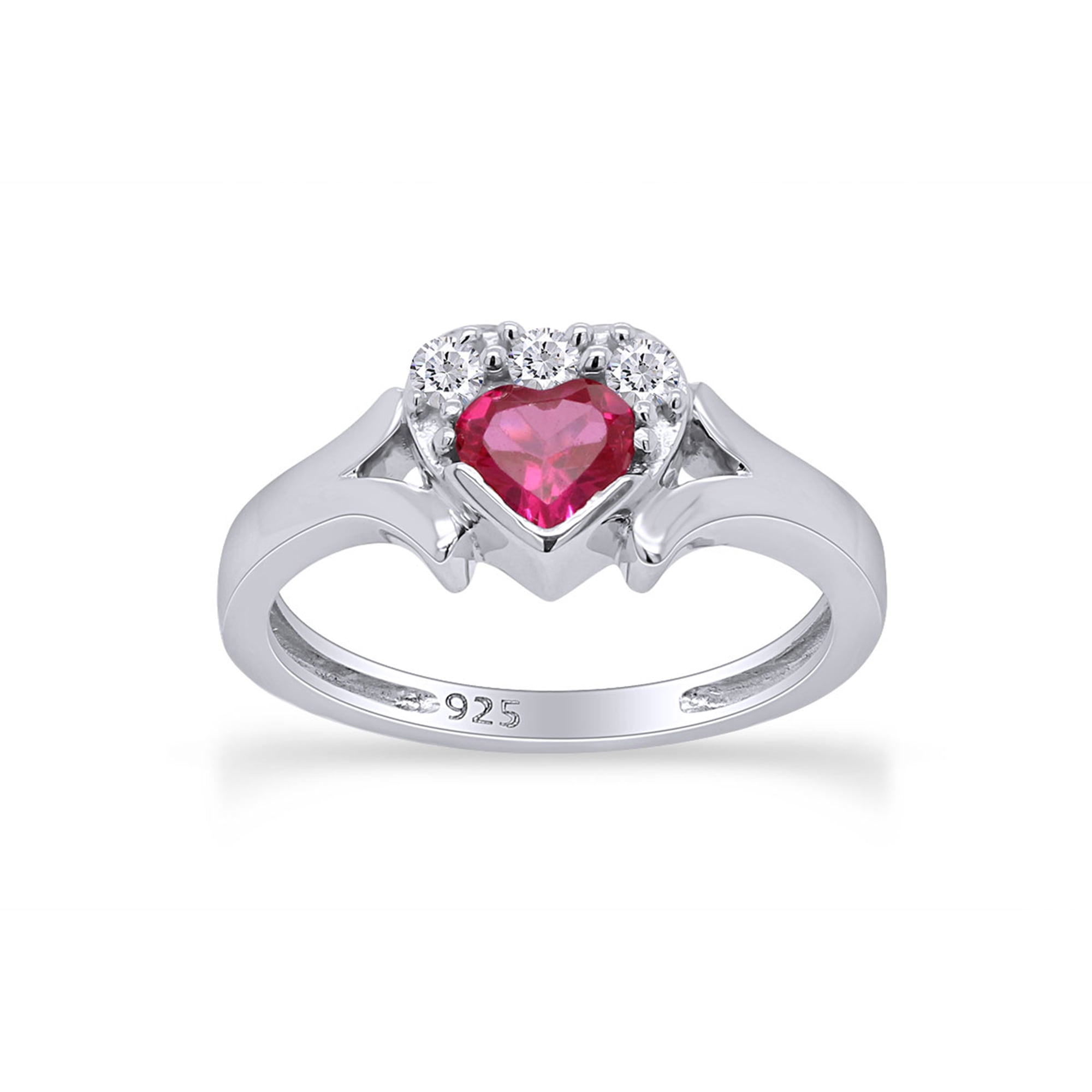 Heart Shape Simulated Ruby & White Cubic Zirconia Heart Promise Ring In ...