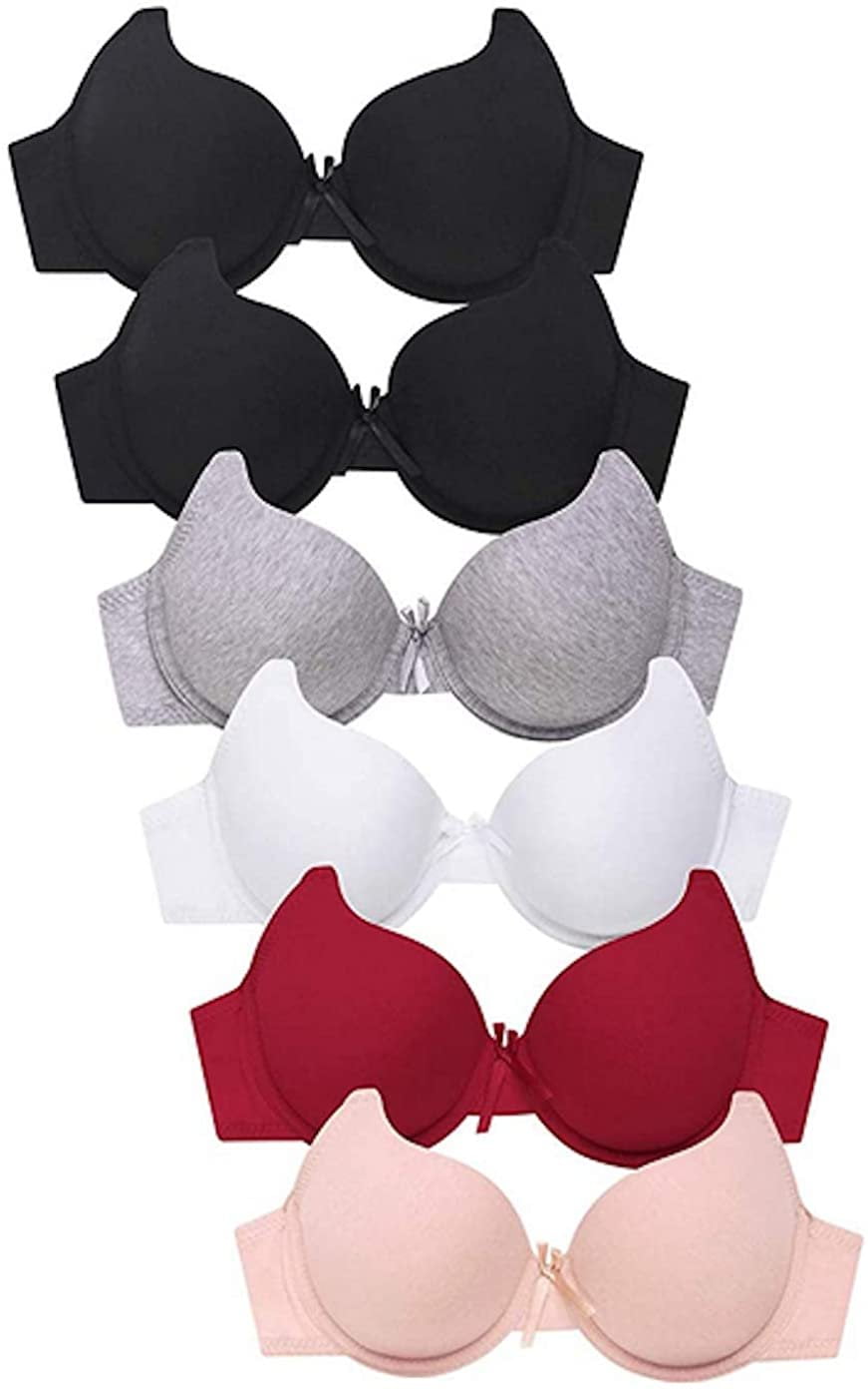 Pack of 6 Pieces Women's Wired Basic Regular Padded Everyday Bras A/B/C ...
