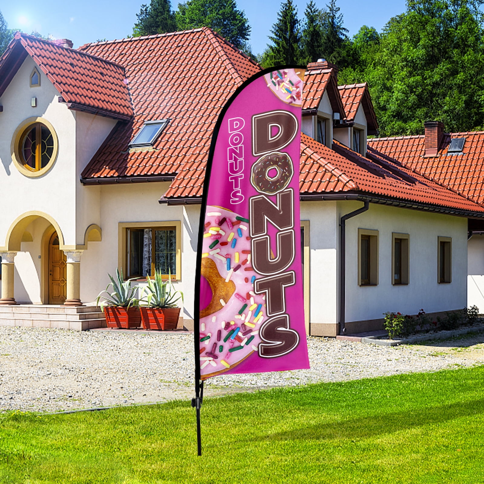 QSUM Donuts Sign Feather Flag with Pole Kit,7FT Donuts Decoration ...
