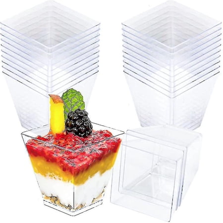 50pcs Disposable Mousse Cups Transparent Gold Powder Mousses Dessert ...