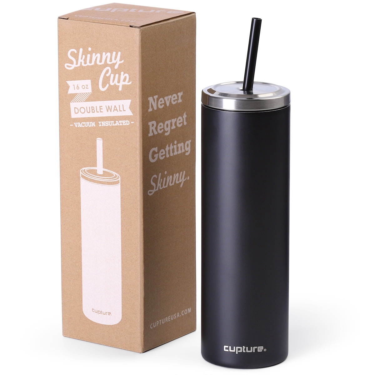 Cupture Double Walled Metal Skinny Insulated Tumbler Cup with Lid ...