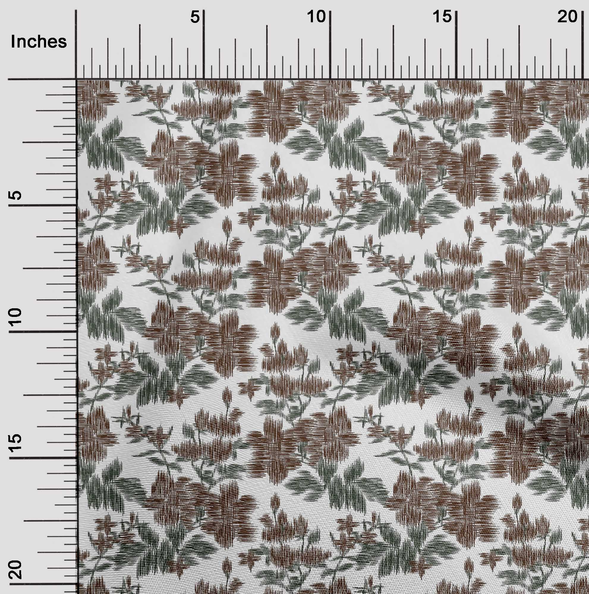 oneOone Organic Cotton Voile Fabric Leaves & Floral Ikat Print Fabric ...