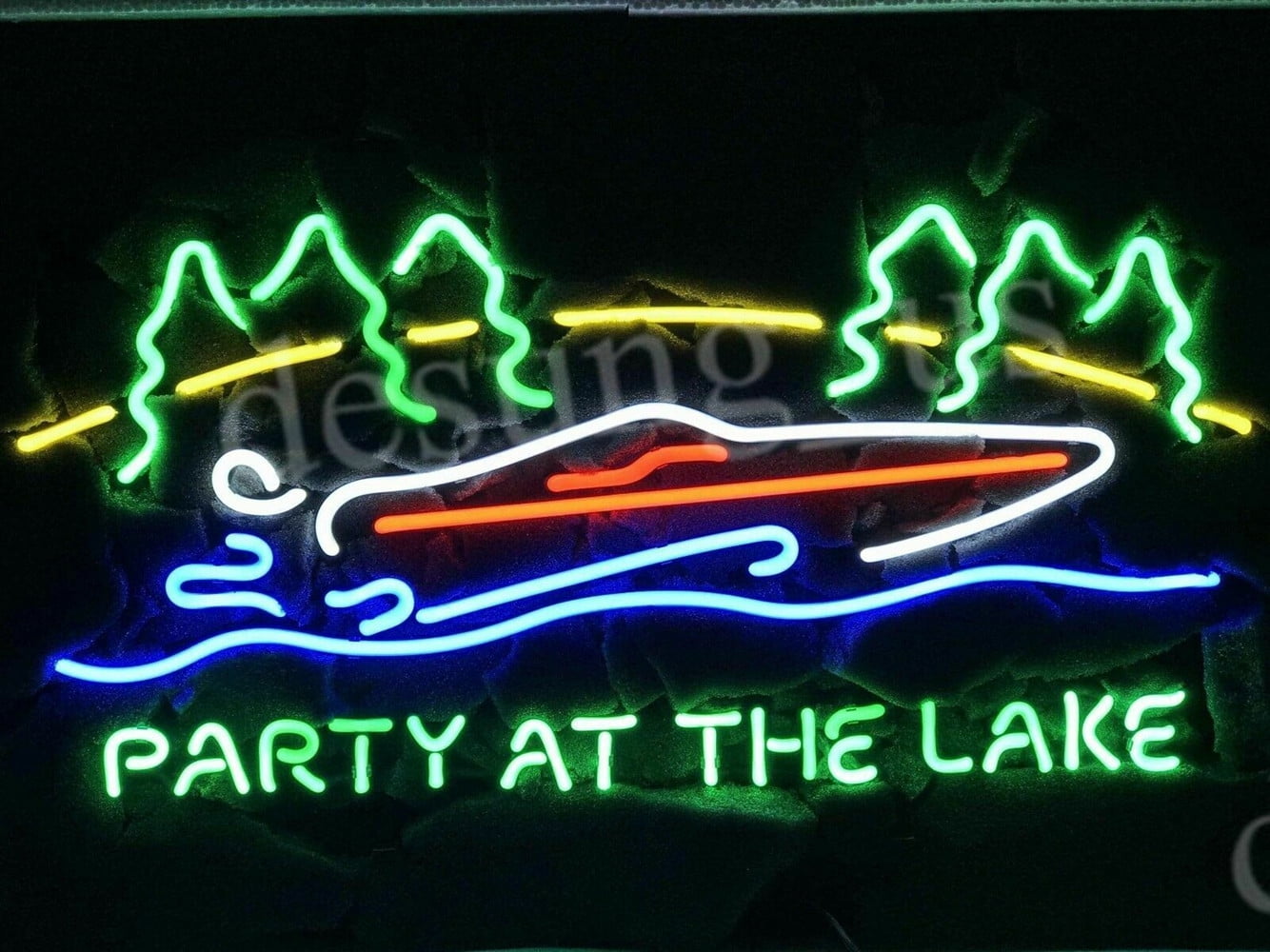 Queen Sense 24"x20" Party At The Lake Boat Neon Sign Man Cave Handmade ...