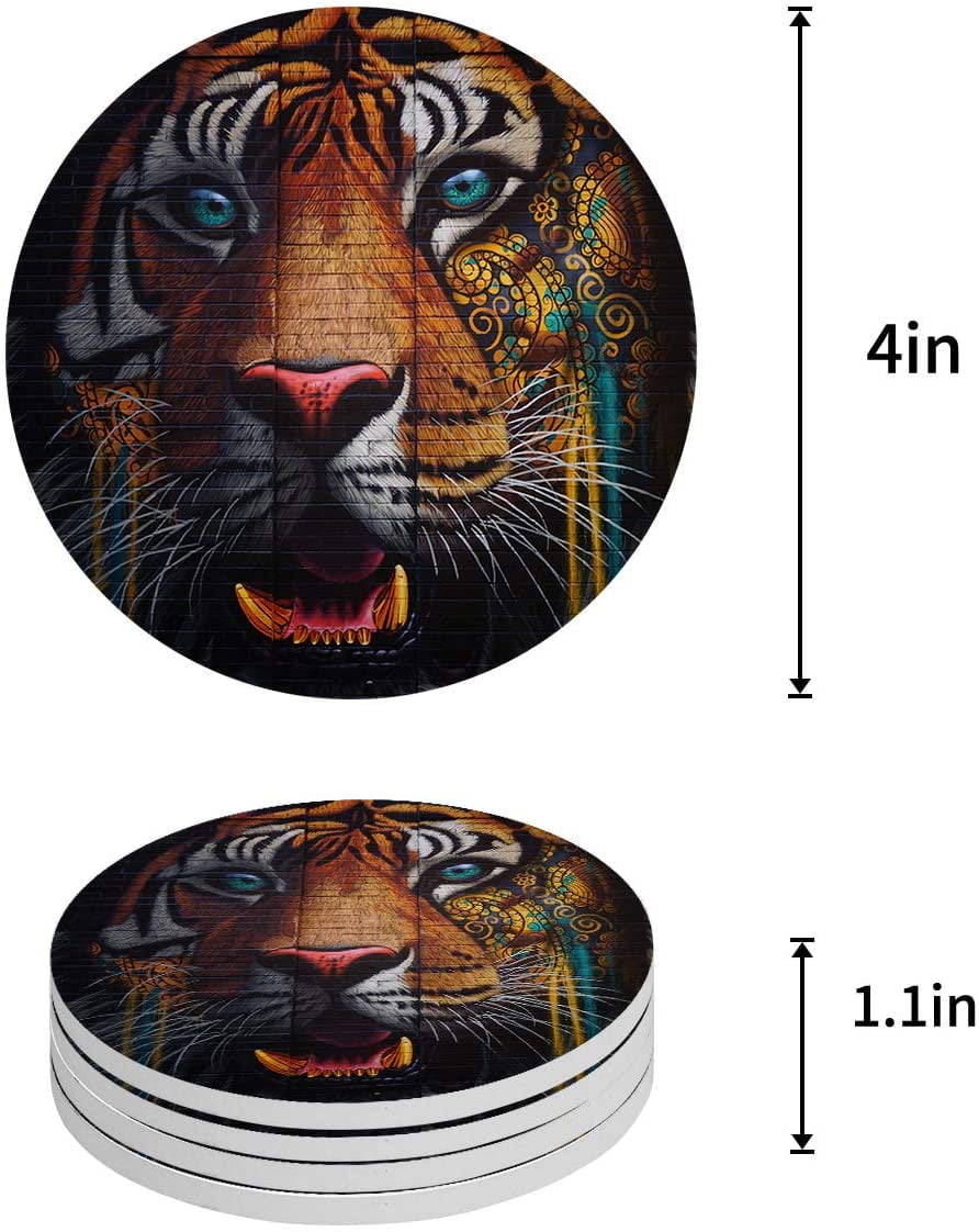 ZHANZZK Tiger Set of 8 Round Coaster for Drinks, Absorbent Ceramic ...