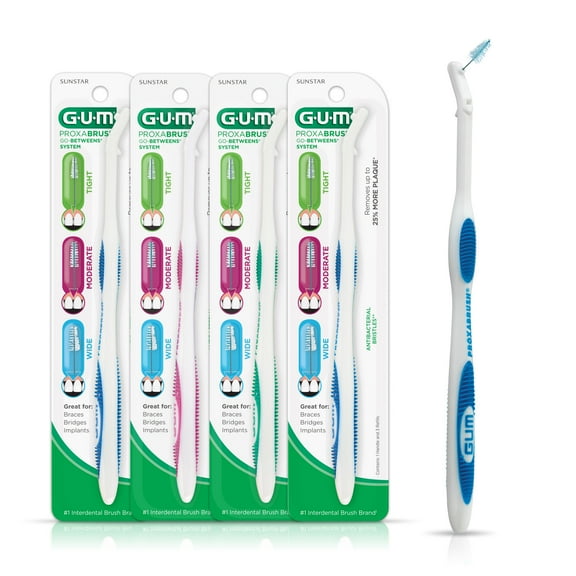 GUM Proxabrush Go-Betweens Cleaners for Braces, Wide & Moderate Spaces ...