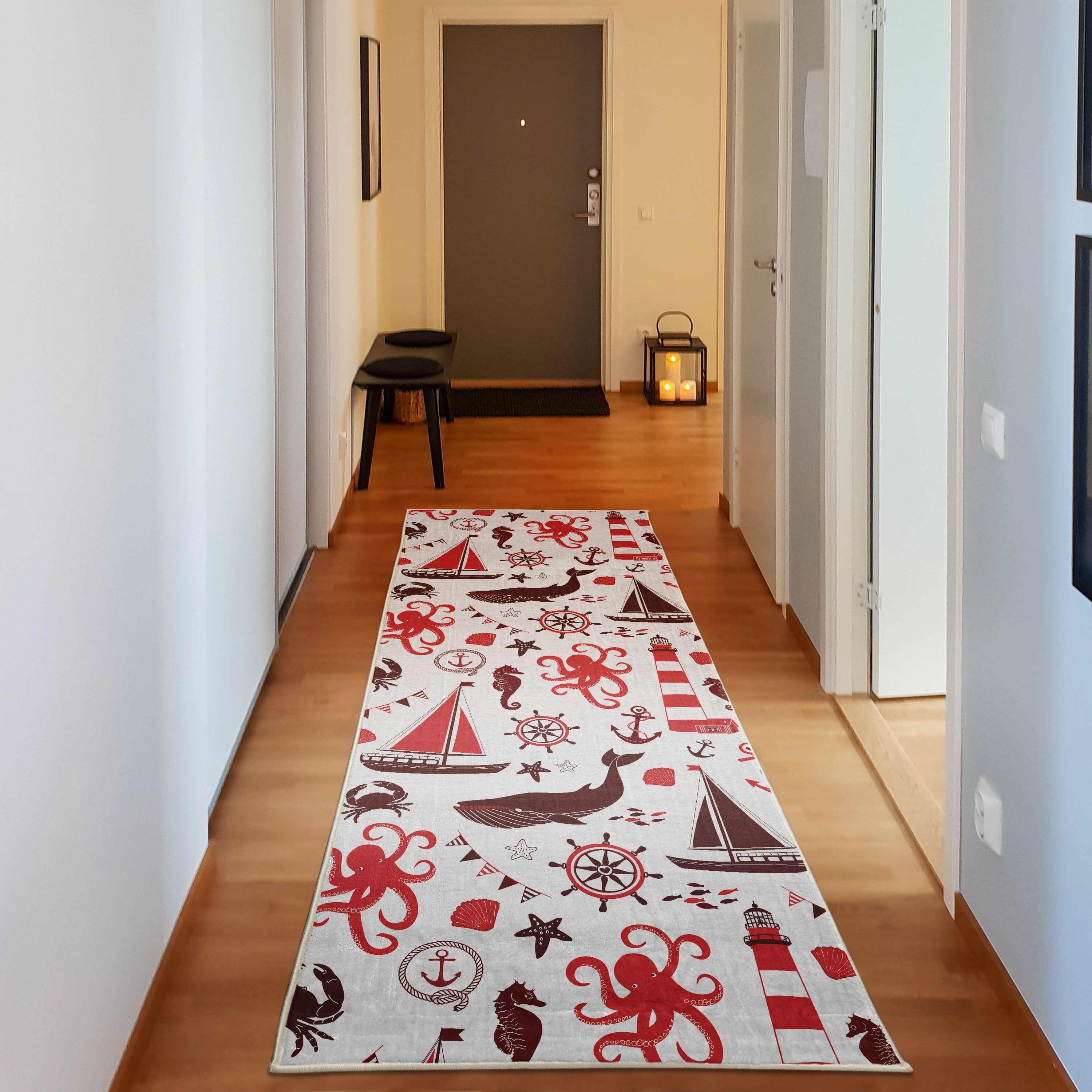 Nautical Decorative Rug, Pastel Colored Composition of Lighthouse ...