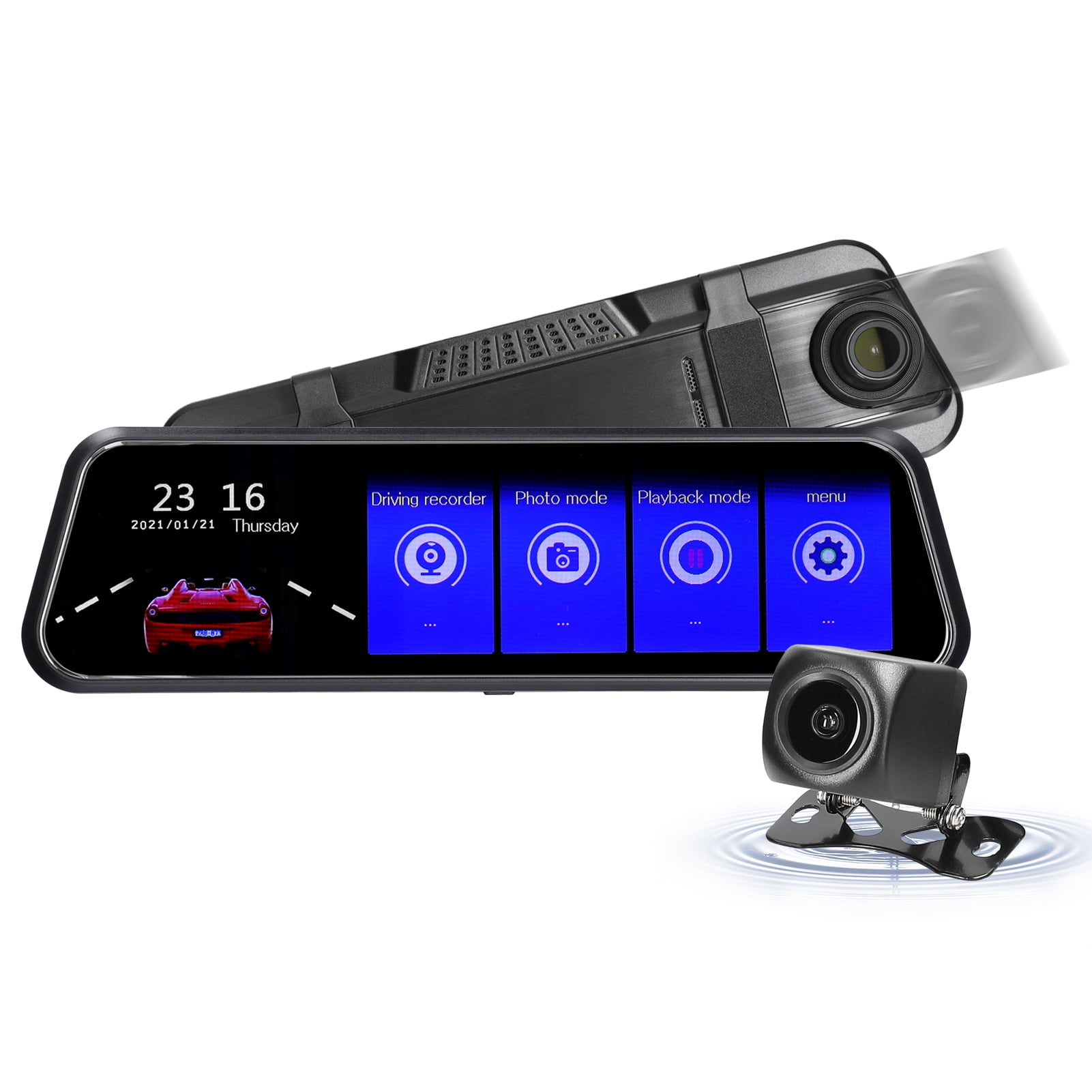 Tfixol1080p Rear View Dash Cam 9.66 Inch Touchscreen Car Dvr Video Recorder Front & Rear Dual Camera Driving Recorder 170° Wide Angle Support Night Vi