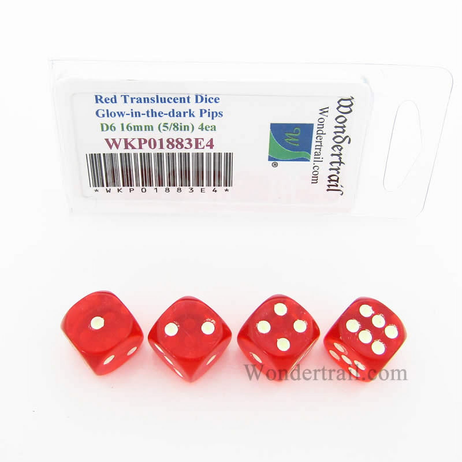 Red Transparent Dice with Glow in the Dark Pips D6 16mm (5/8in) Pack of 4 Wondertrail - Walmart.com