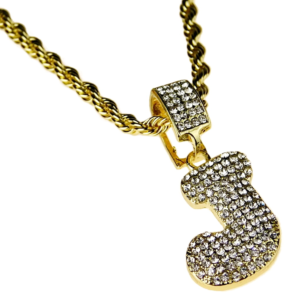 Bling Cartel - Bubble Letter J Block Initial 24" Rope Hip Hop Chain ...