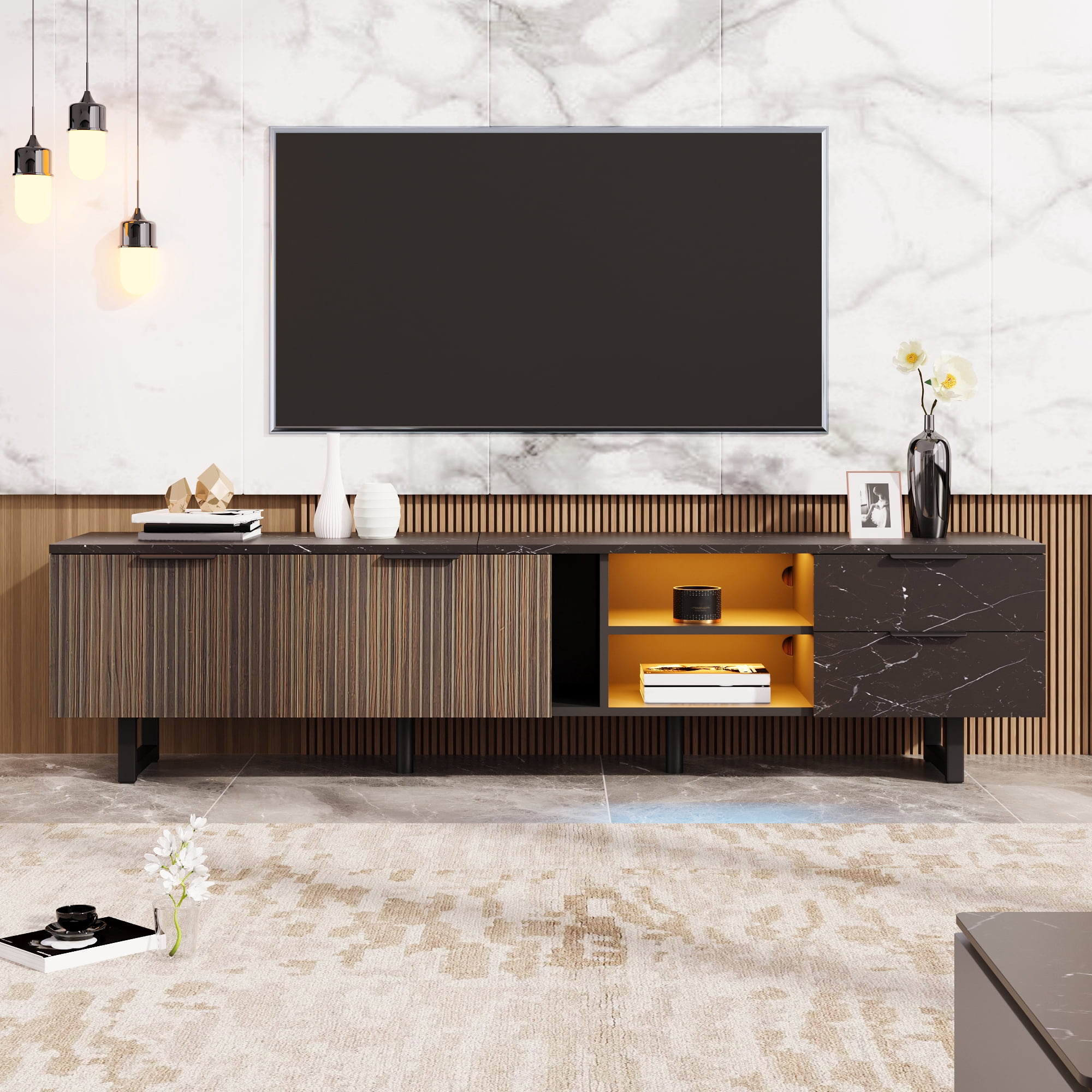 Click here for Canlux 78.7 Tv Cabinet With Black Marble Look  Dar... prices