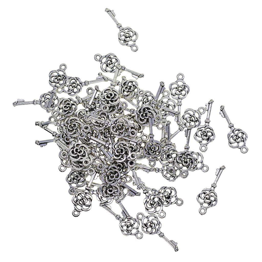 50 Pieces Rose Flowers Charms Pendants Vintage Skeleton Keys, Key For ...