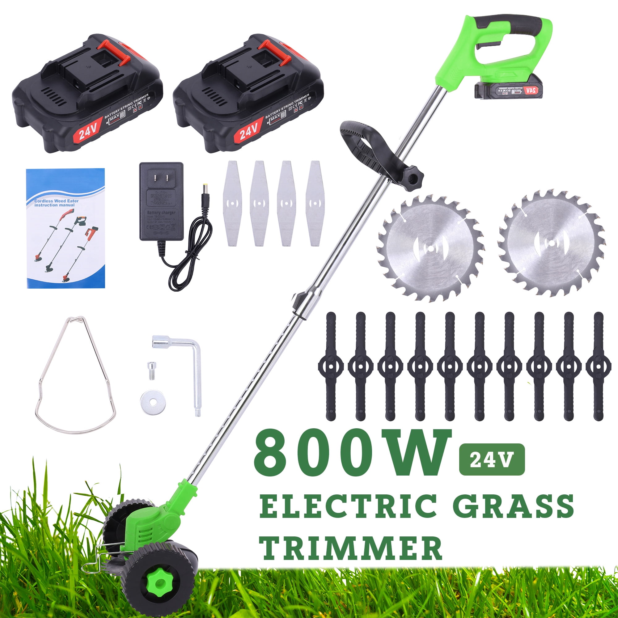 SAYFUT 24V 800W Electric Grass Trimmer Double Wheel Cordless Electric ...