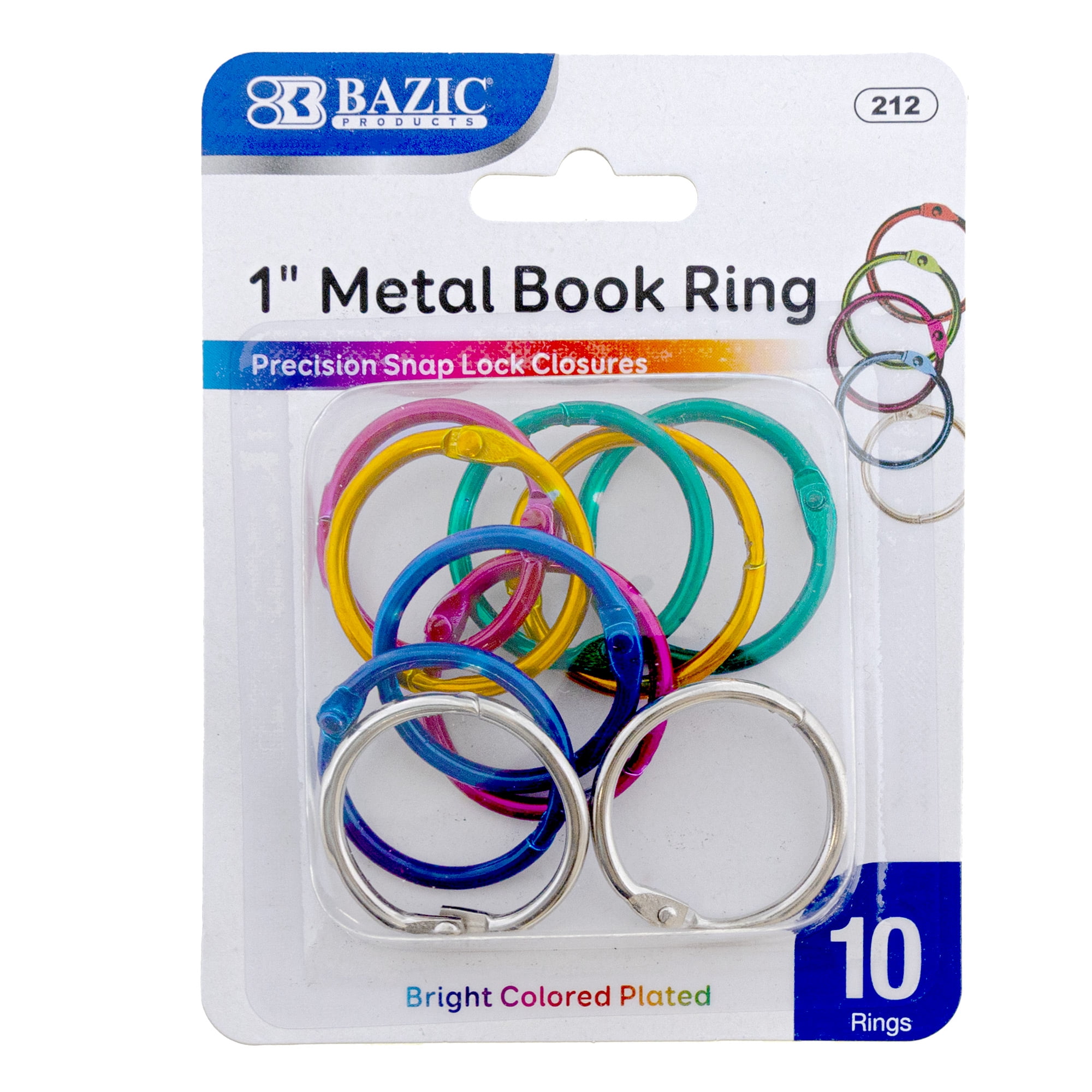 BAZIC Loose Leaf Binder Ring 1" Assorted Color, Book Rings (10/Pack), 1 ...