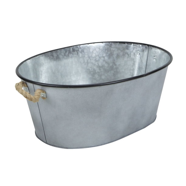 Cheungs Large Oval Galvanized Metal Bucket With Rope Handle And Black ...