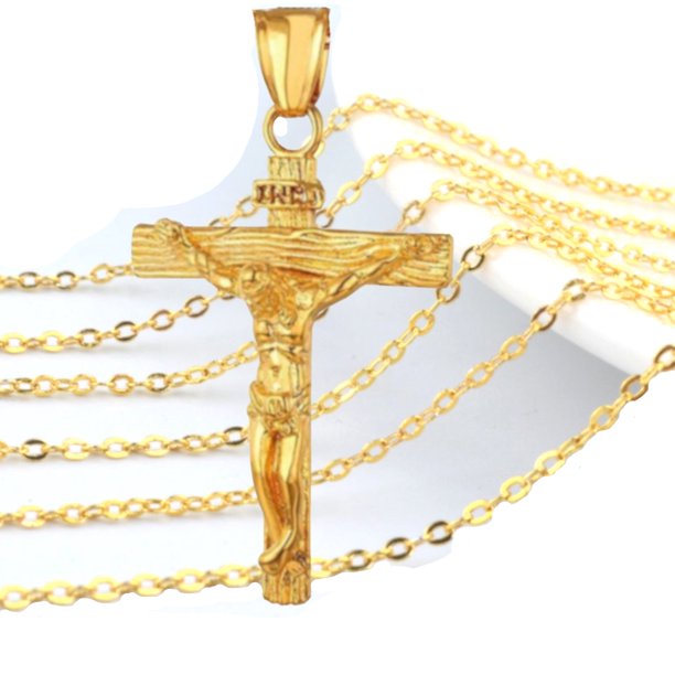 Jesus Christ Gold Plated Cross and Chain Anti-Tarnish Christian Jewelry ...