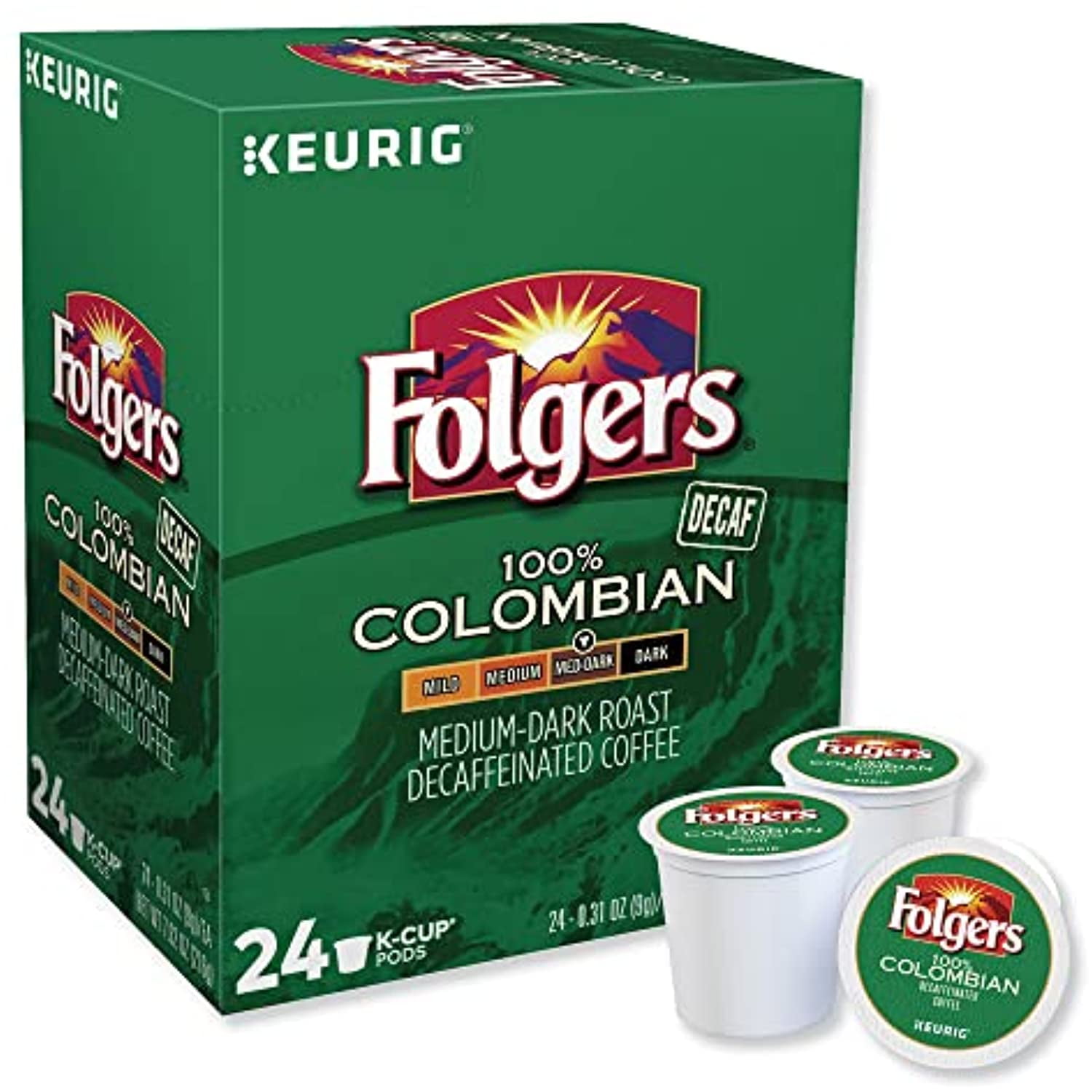 Folgers 100 Percent Colombian Decaf K-Cups For Keurig Brewers, 24 Count ...