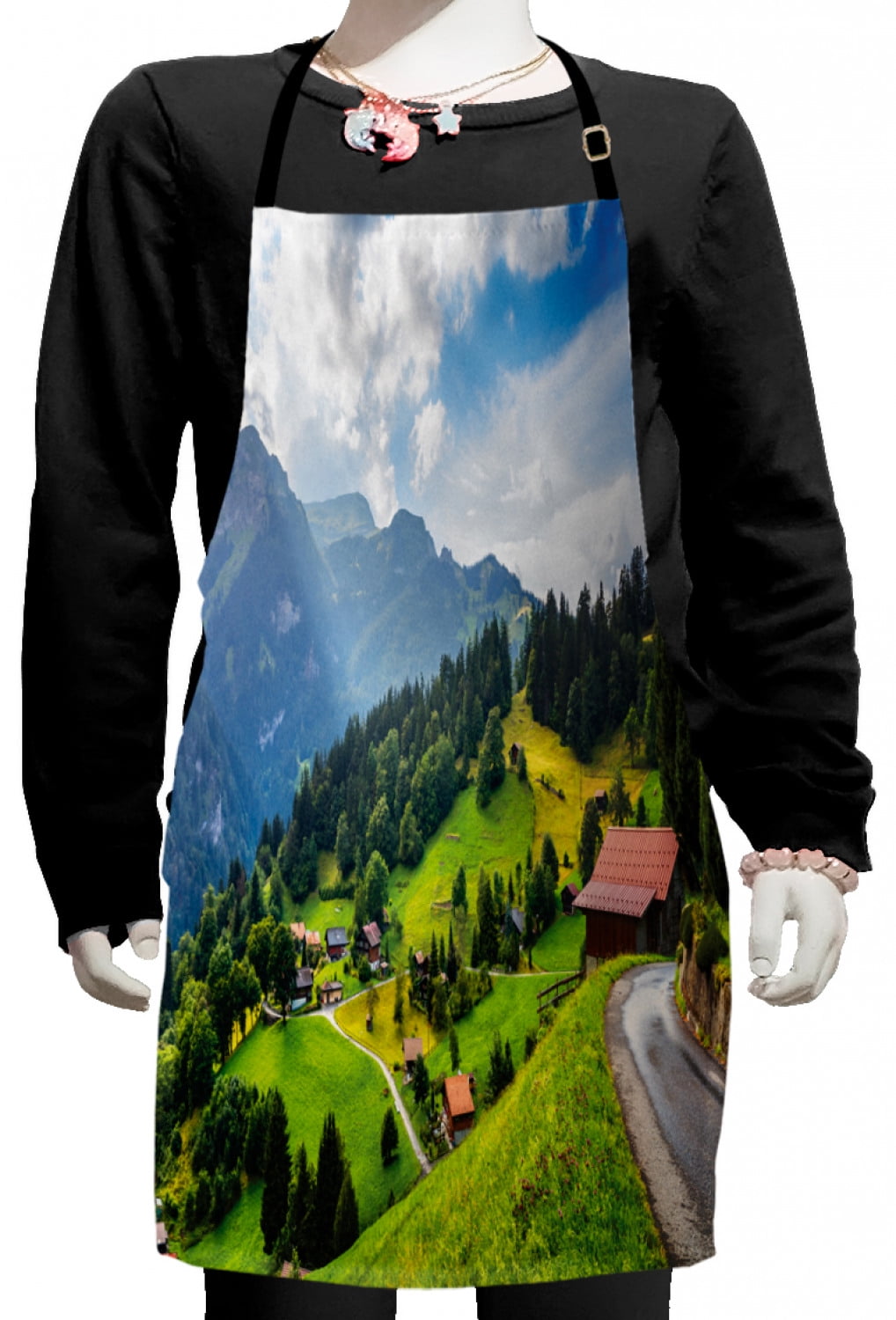 Colorful Kids Apron, Swiss Alpine Wengen Village Nature Art Landscape ...