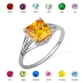 925 Sterling Silver Beaded Square Cubic Zirconia Birthstone Love Ring ...