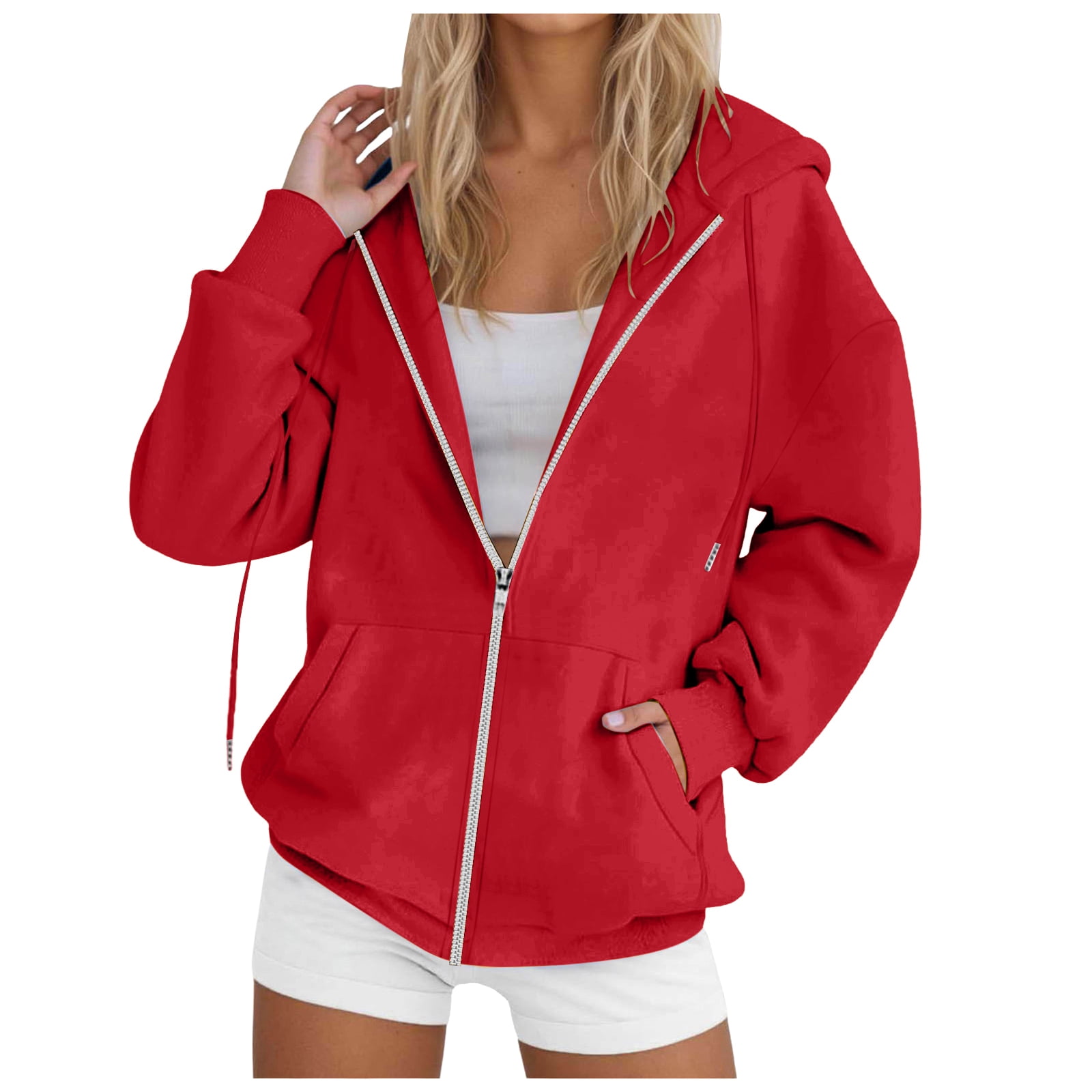 Click here for Caqnni Women Fashion Zip Up Hooded Lightweight Swe... prices