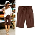 Womens Knee Length Bermuda Shorts Elastic Waist Drawstring Casual