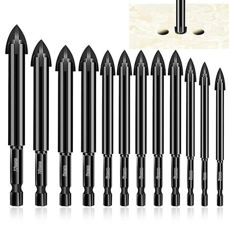 12 Pieces Masonry Drill Bits,Glass Concrete Drill Bit Set for Tile ...