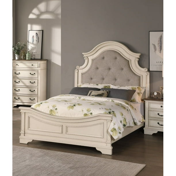 Queen Size Bed Traditional Look 1pc Bedframe Tufted Headboard Unique ...