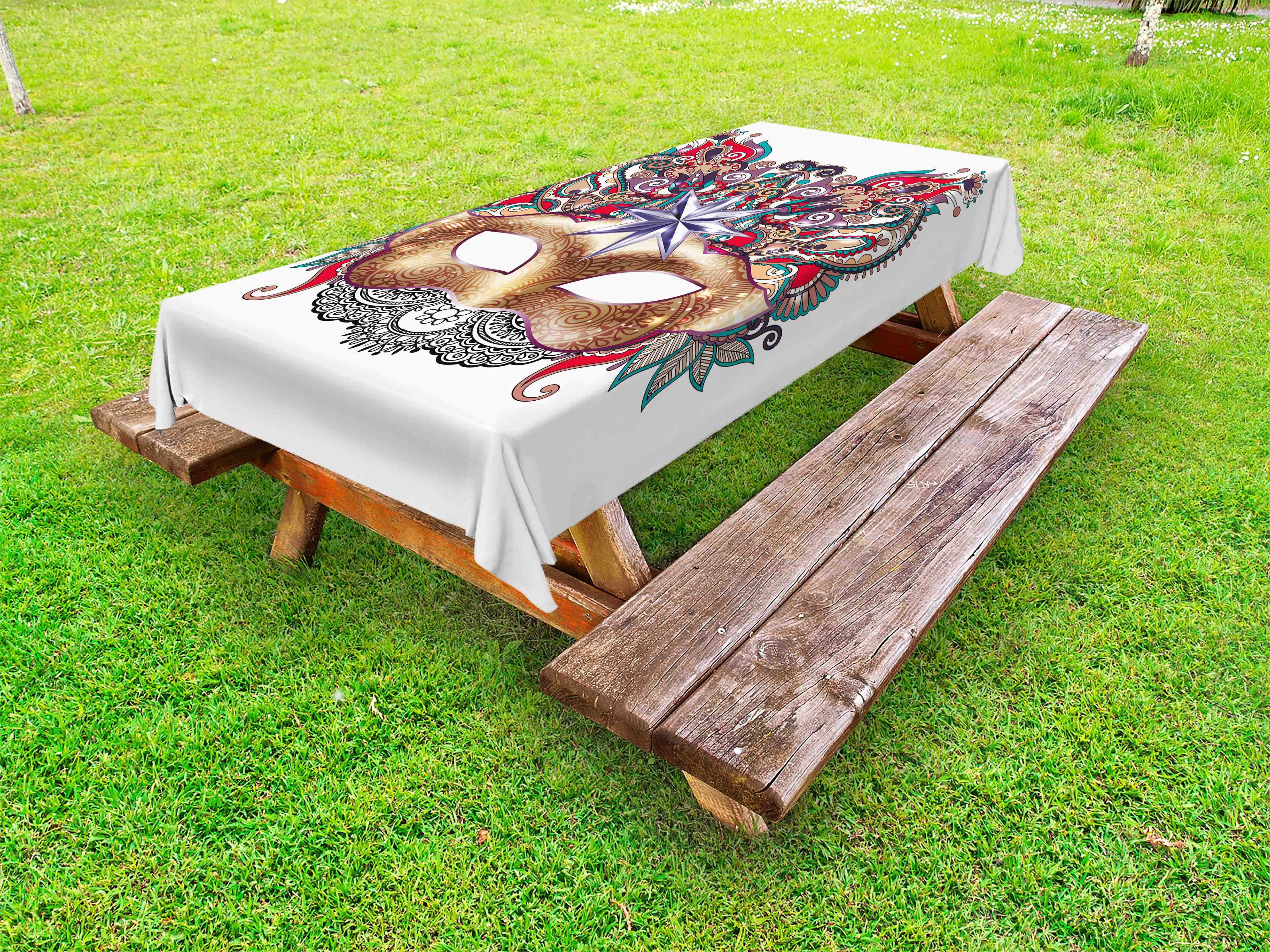 Mardi Gras Outdoor Tablecloth, Venetian Carnival Mask Silhouette with ...