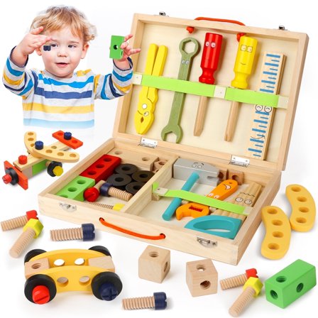 Kids Tool Set for Toddlers - 21 Pcs Wooden Tool Workbench, Safer & More ...