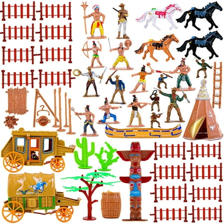 56 Pcs Cowboys & Indians Figure Playset Toy Native American Figures ...
