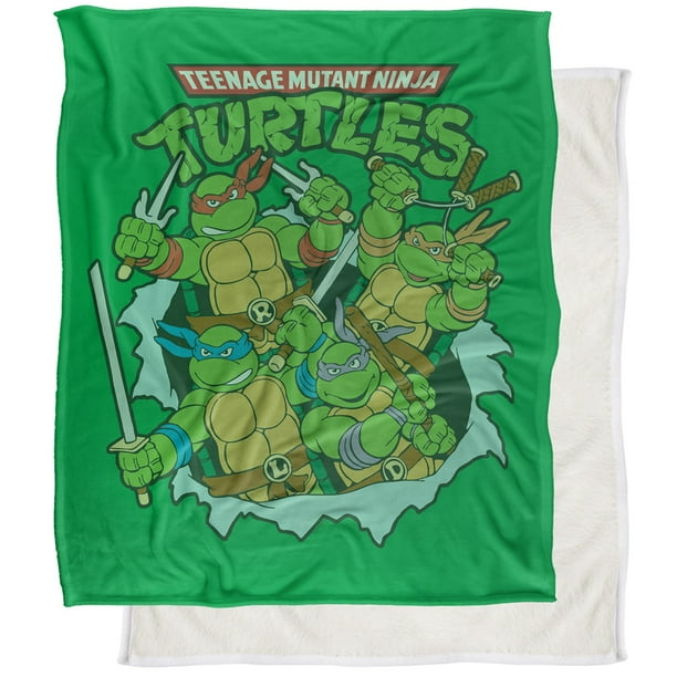 TMNT Blanket, 50"x60" TMNT Group Retro Silky Touch Sherpa Back Super ...