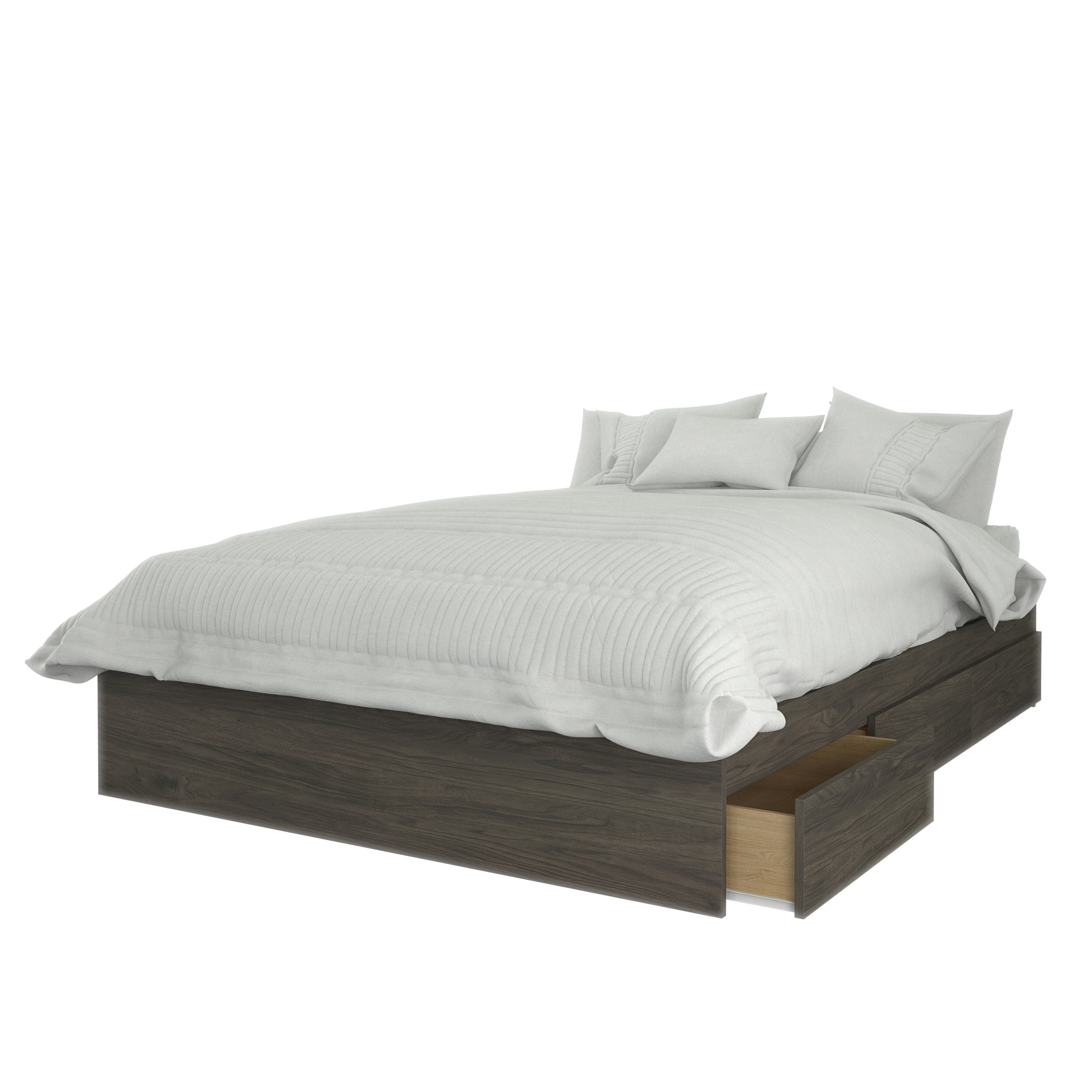 Nexera Full Size Storage Wood Bed Frame with 3 Drawers, Bark Gray ...
