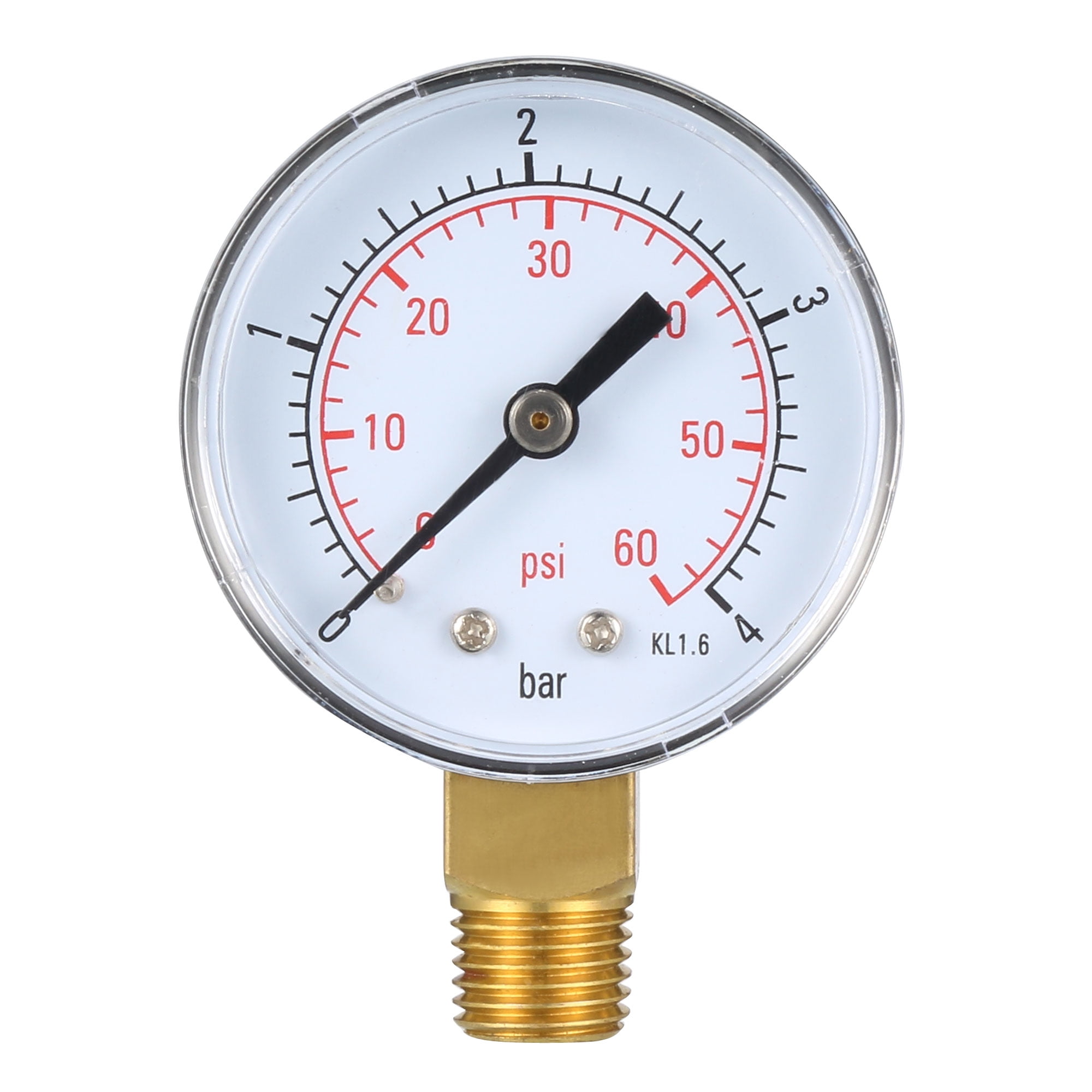 Pressure Gauge 0 60 PSI 0 4 BAR Dual Scale 2 Dial Display 1 4