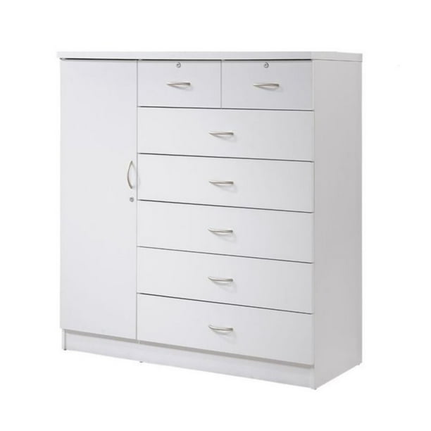 Pemberly Row Tall 7 Drawer Chest with 2 Locking Drawers in White ...
