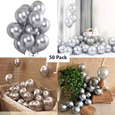 Silver Metallic Balloons, 50 Pieces Silver Helium Balloons, Latex ...