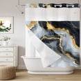 Black Gray Marble Gold Line No Hook Shower Curtain with Snap in Liner ...