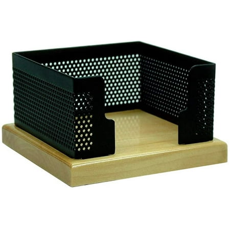 Wooden Base Black Mesh Cube Memo Paper Sticky Note Holder Ofce Desktop ...