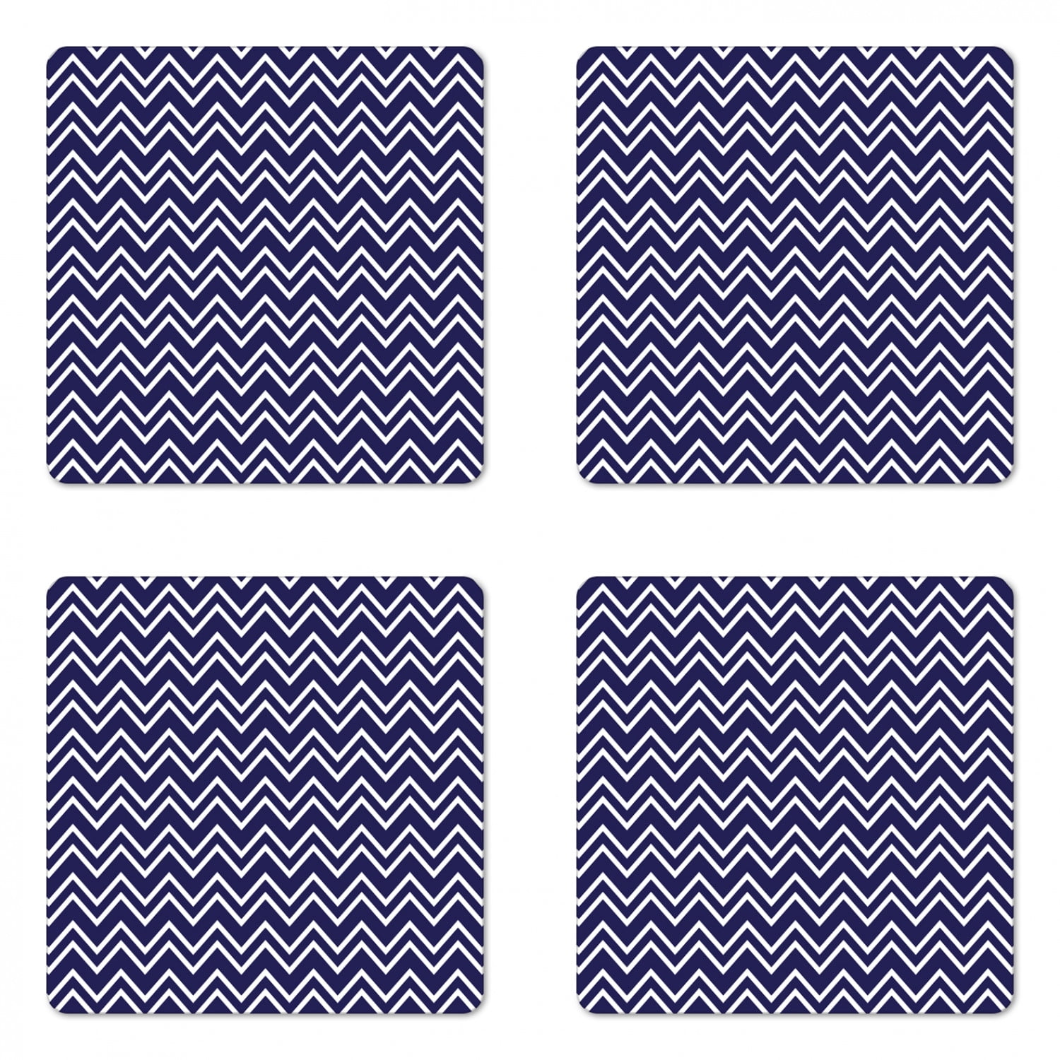Navy Blue Coaster Set of 4, Navy Blue Color Background with Zig Zag ...