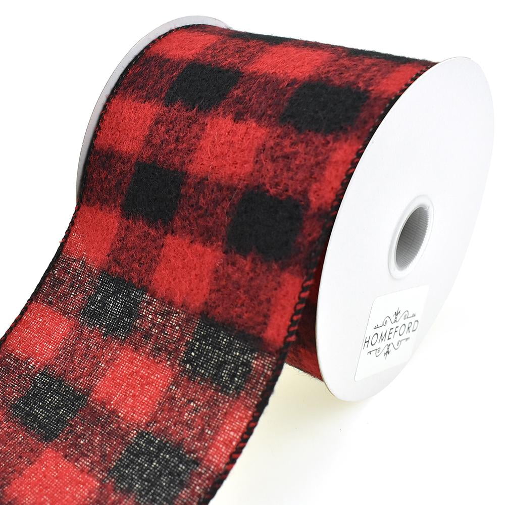 Brushed Buffalo Plaid Wired Ribbon, Red/Black, 4-Inch, 10-Yard ...