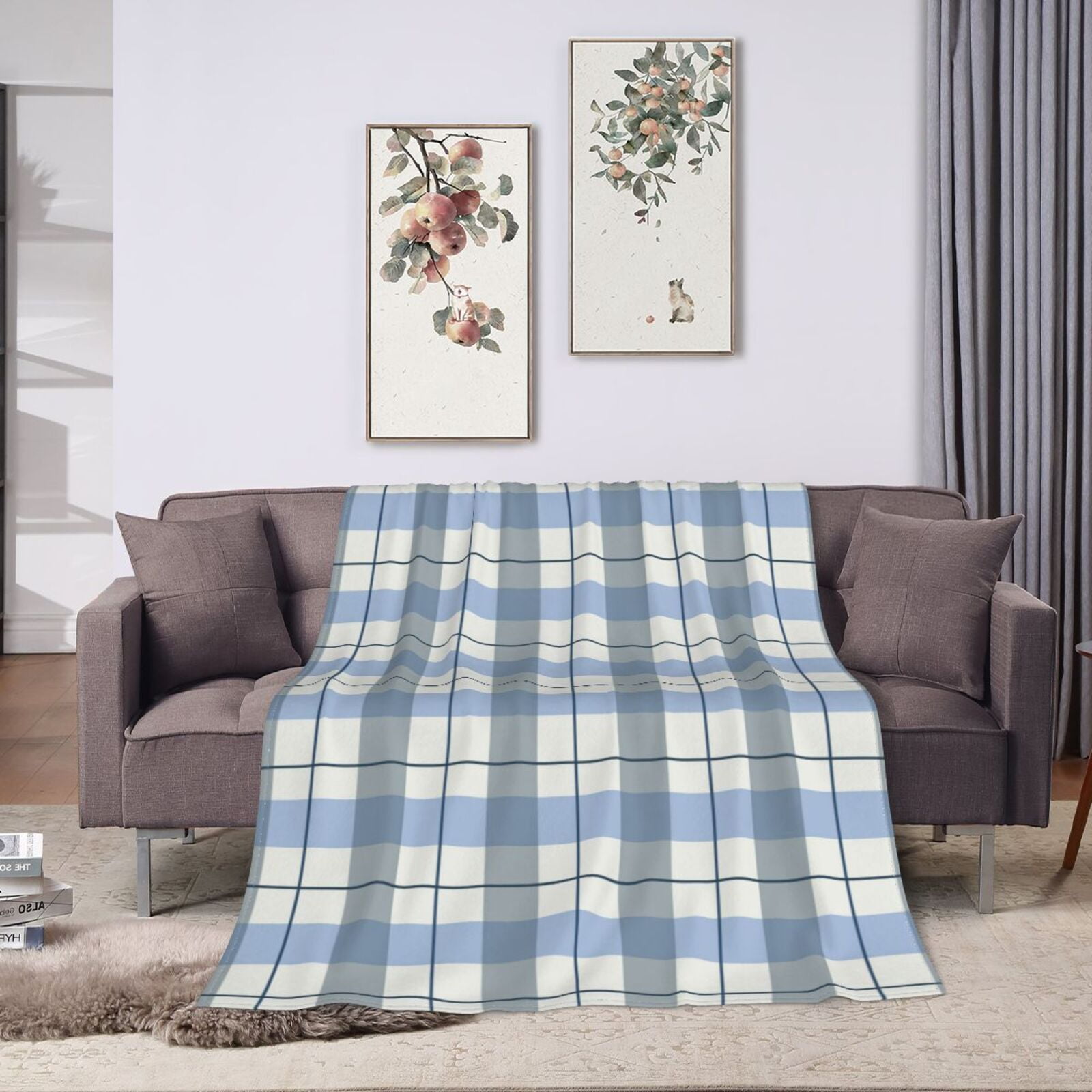 ZNDUO Blue Plaid Lines Pattern Throw Blanket, Lightweight Cozy Soft ...