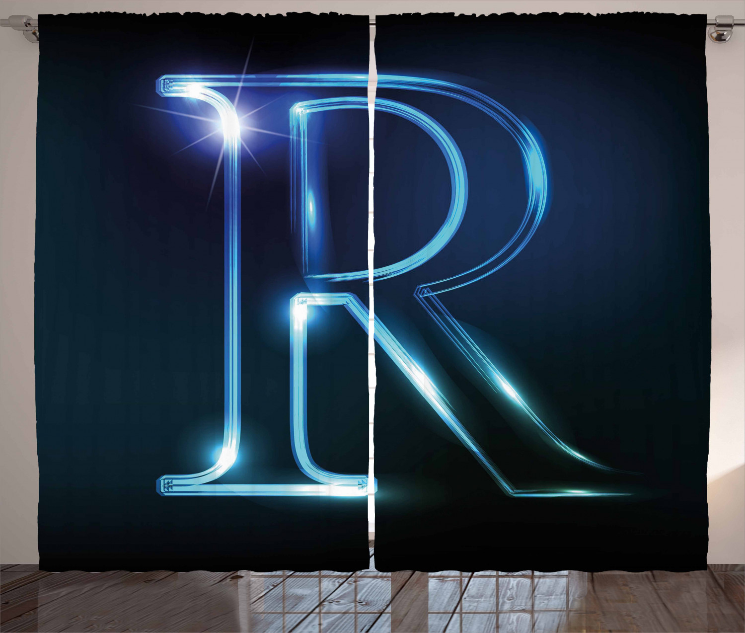 Letter R Curtains 2 Panels Set, Writing Language with Futuristic Design ...
