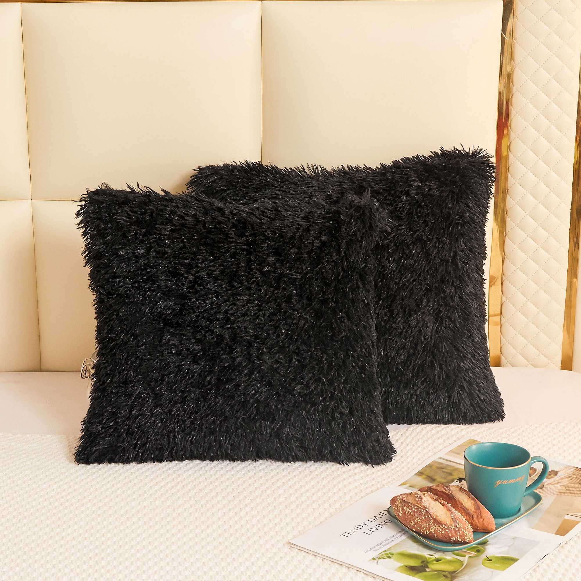 LIFEREVO Shaggy Faux Fur Throw Pillow Covers,Fuzzy Decorative Zippered ...
