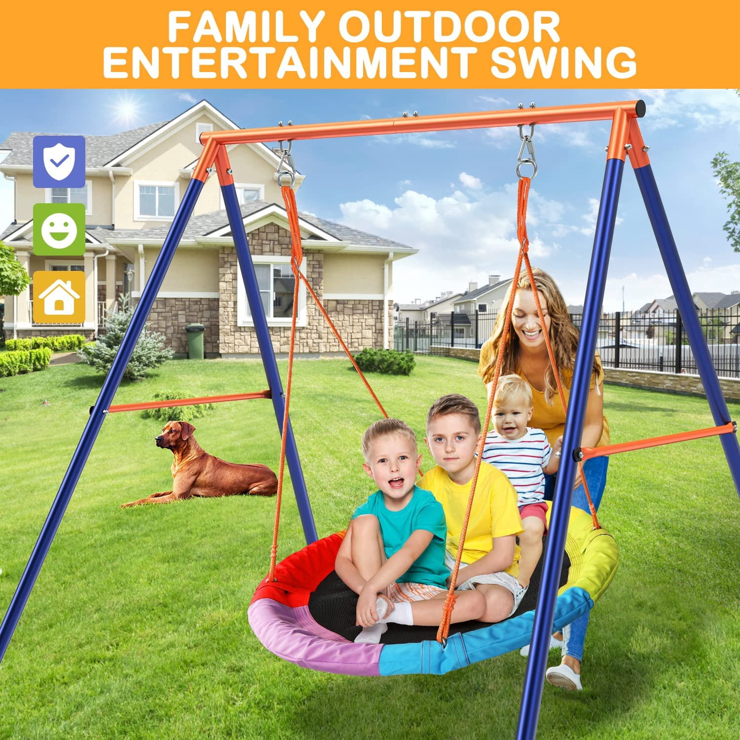 GIKPAL Saucer Swing With Stand 440lbs Swing Set For 2 3 Kids Outdoor GIKPAL Saucer Swing With Stand 440lbs Swing Set For 2 3 Kids Outdoor