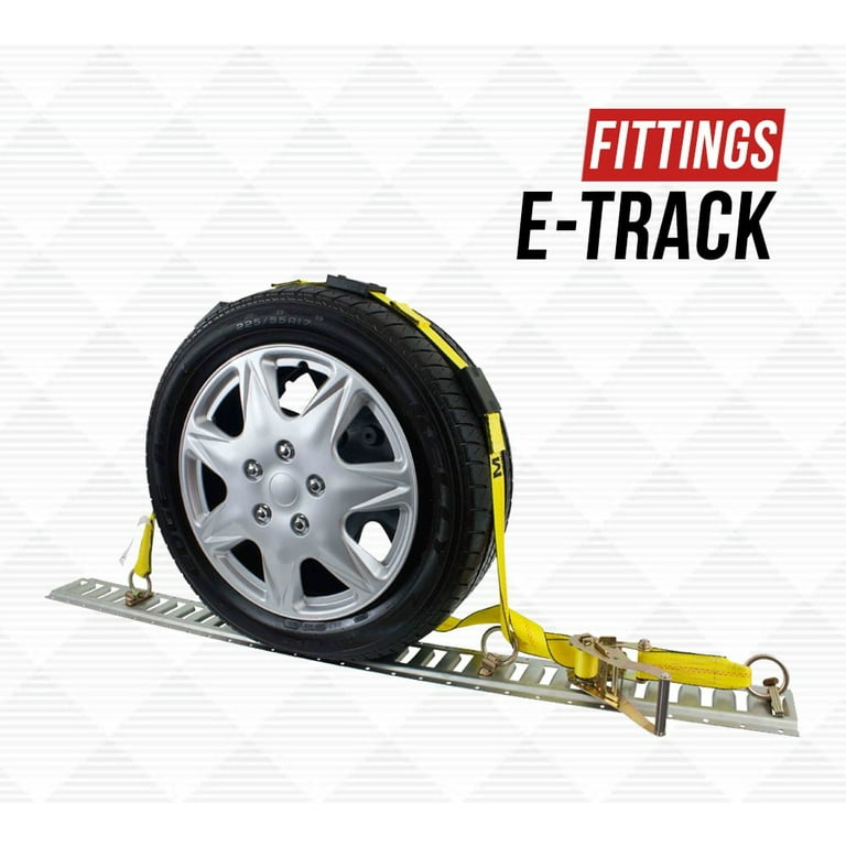 8 Pack 2 x 10 E Track Tire Straps Over The Tire Car Hauler Ratchet Wheel Straps with E Track Fittings Car Trailer Tie Down Vehicle Auto Tie