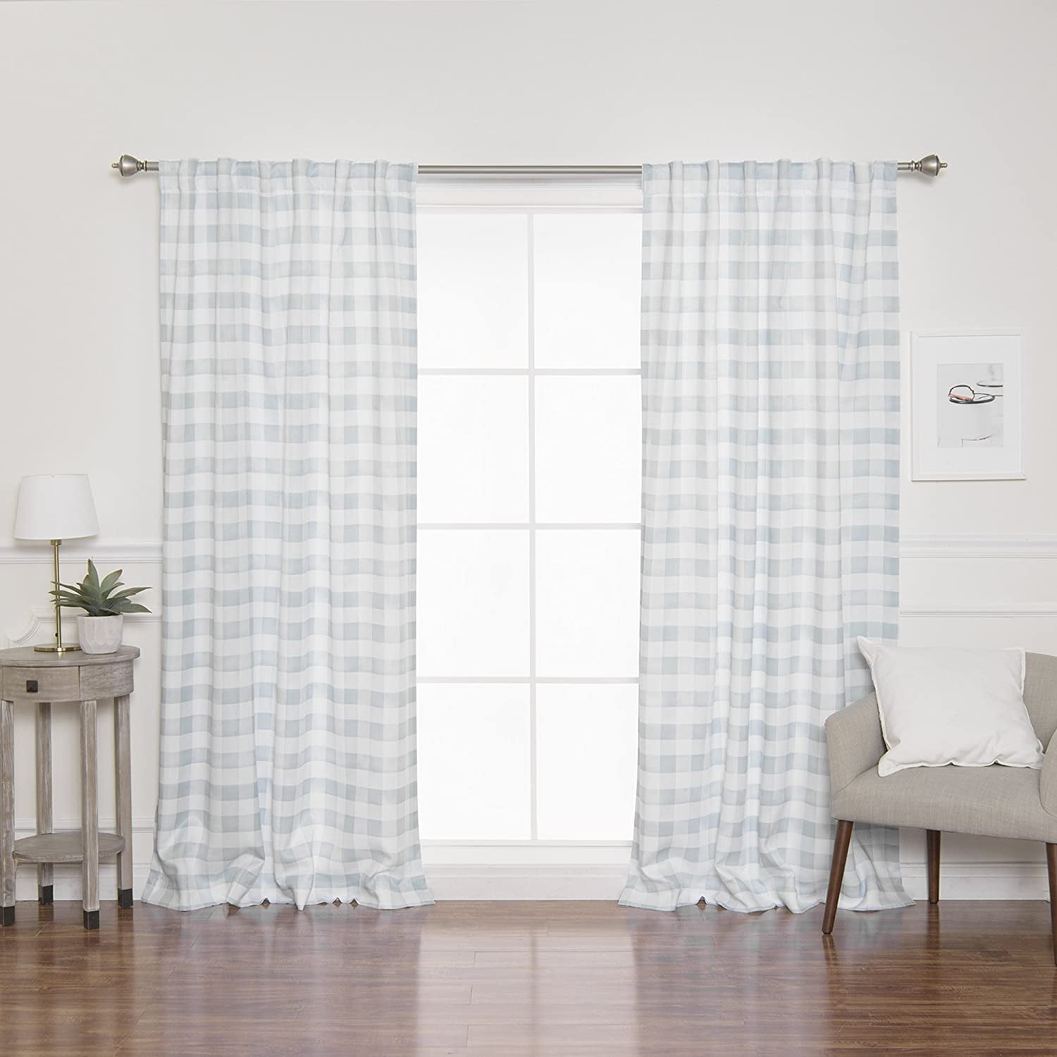 Quality Home Nordic Watercolor Check Curtains - Rod Pocket Hanging ...