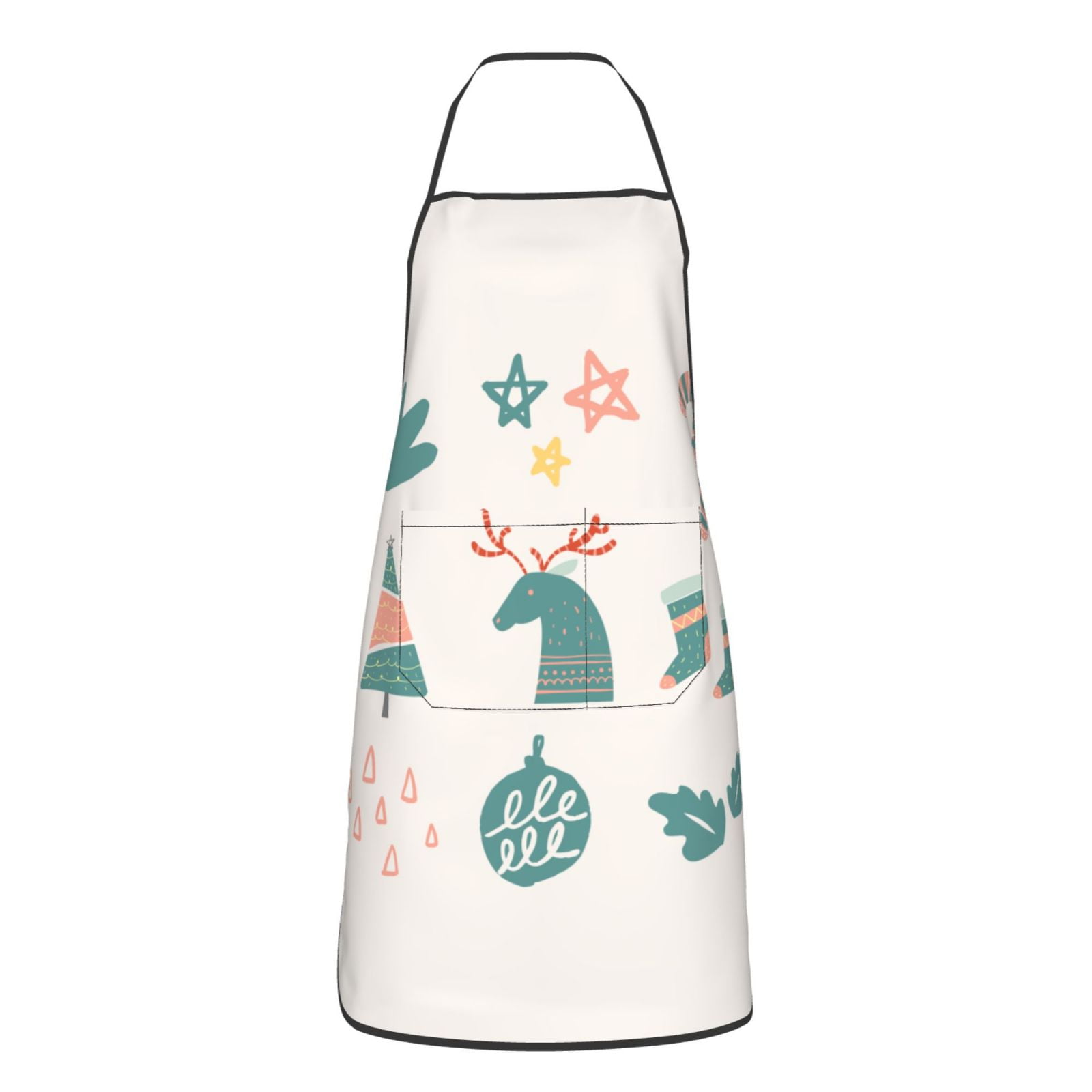 ZNDUO Reindeer Stars Sock Cane Pattern Apron, Adjustable Bib Soft Chef ...