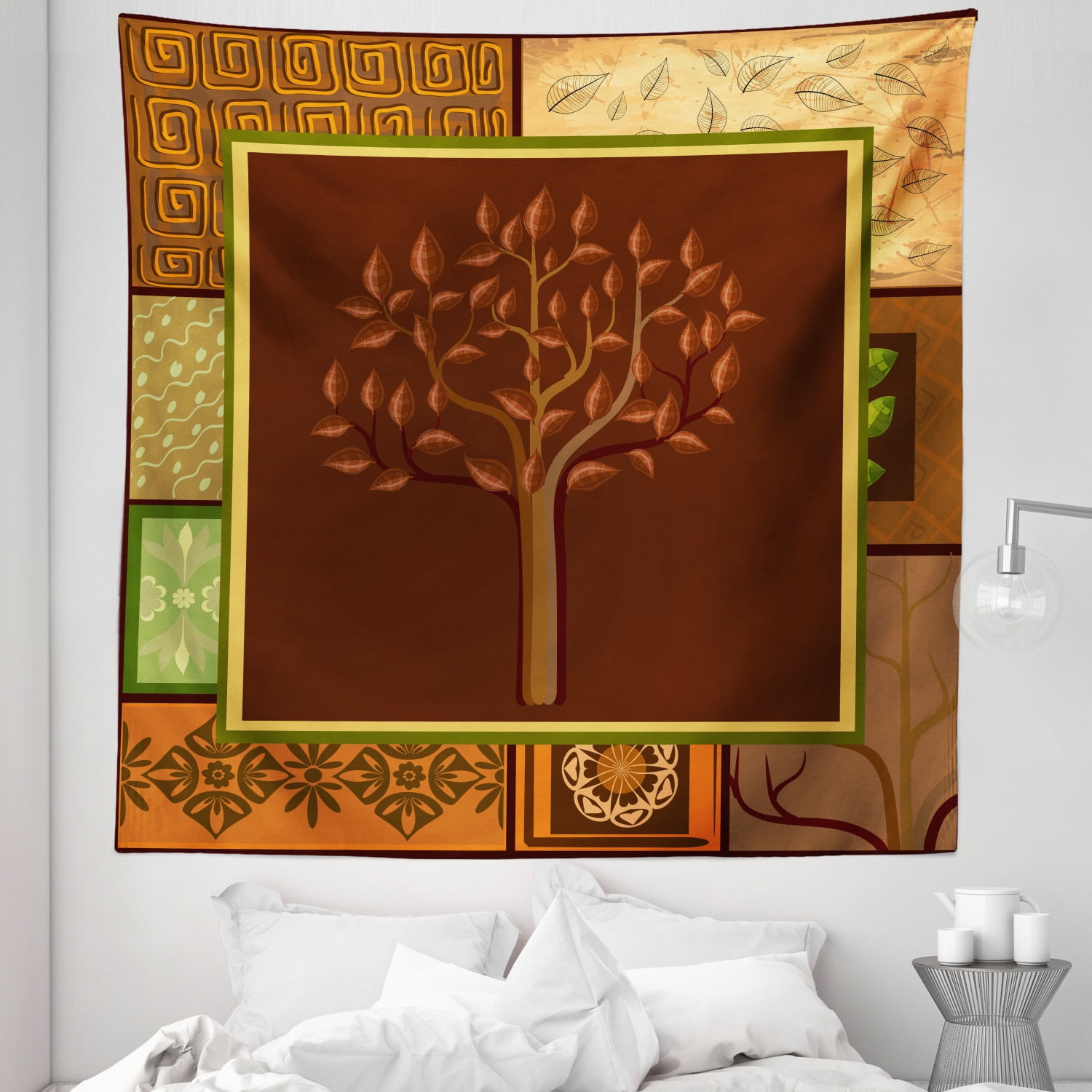 Tribal Tapestry, Tree on Motifs Leaf Floral Ornaments Native Folk ...