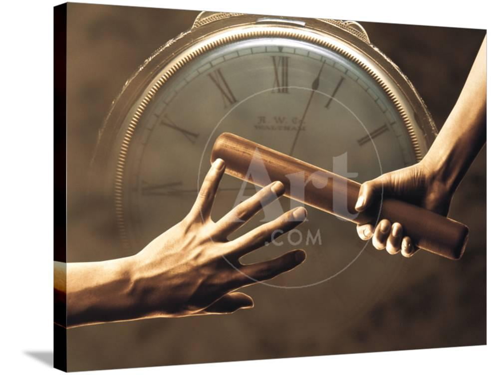 Close Up of Two Runners Hands Passing the Baton in Relay Race in Front ...
