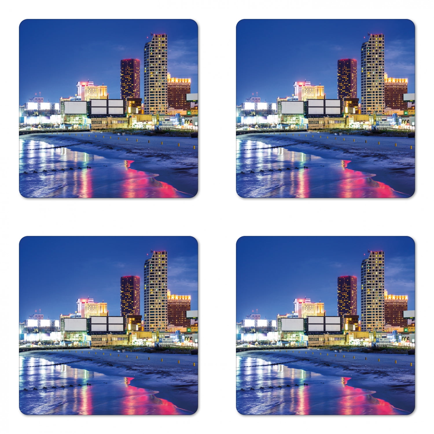 City Coaster Set of 4, Resort Casinos on Shore at Night Atlantic City ...