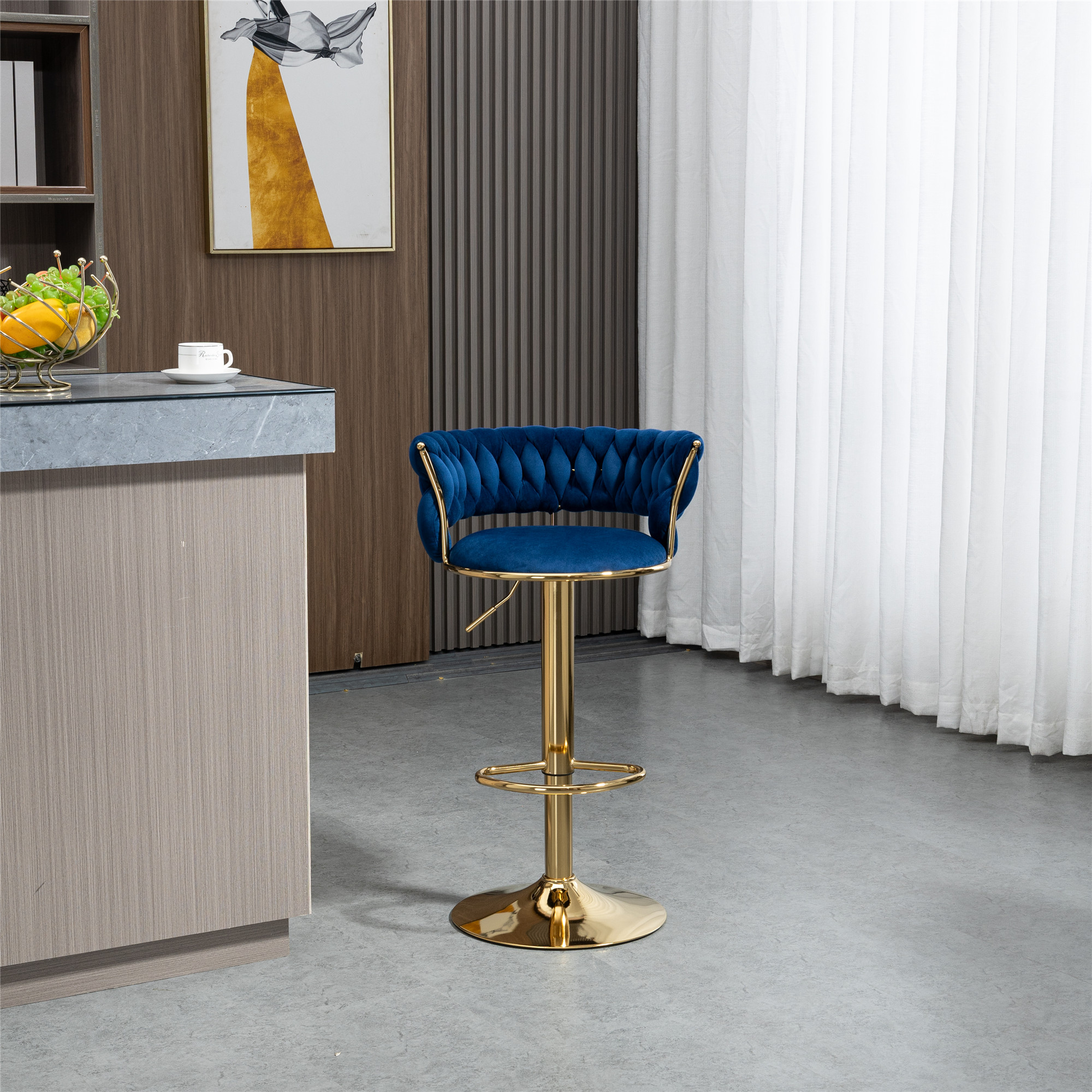 Luccalily Velvet Bar Stools,360° Swivel Adjustable Bar stools with Back ...