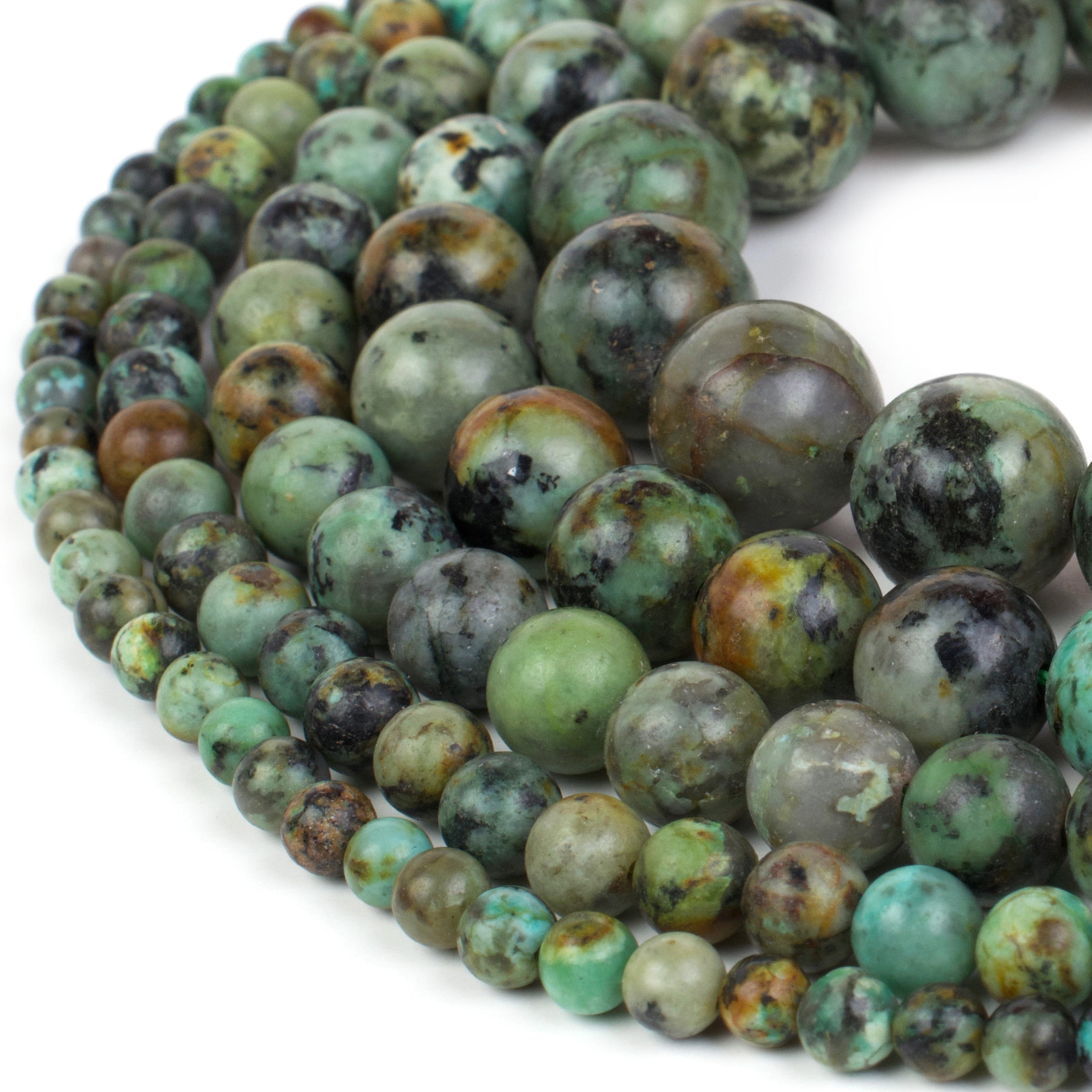 Natural African Turquoise Beads, Full 15.5" Strand Natural Round ...